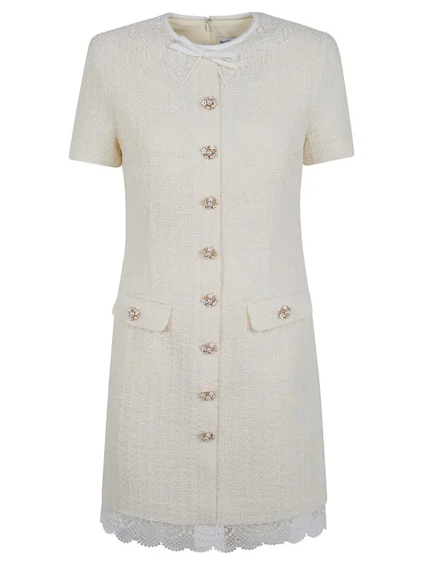SELF-PORTRAIT Dress Boucle Lace Trim "pf26.002b Cream - Beige