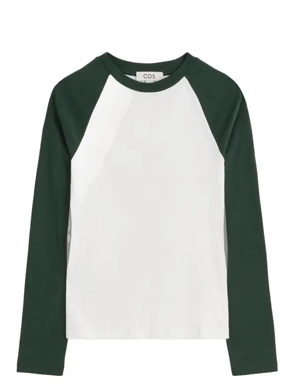 Cos Long Sleeve Cotton Raglan T-shirt - Green