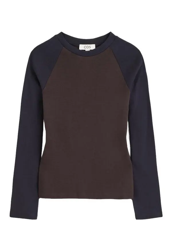 Cos Long Sleeve Cotton Raglan T-shirt - Navy