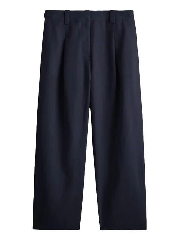 Cos Buckle-detail Linen Barrel-leg Pants - Navy