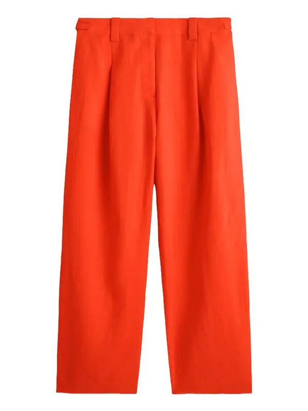 Cos Buckle-detail Linen Barrel-leg Pants - Orange
