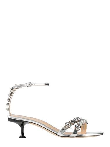 SERGIO ROSSI Embellished Leather Sandals - Silver