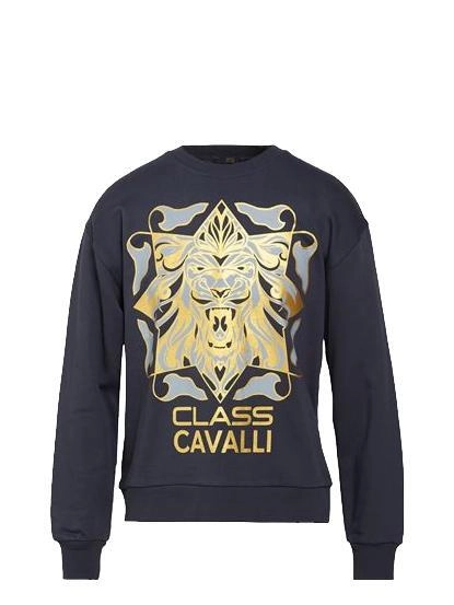 Roberto Cavalli Class Cotton Sweatshirt With Graphic Print - Navy