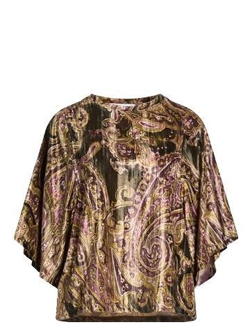 KAOS Velvet Paisley Print Top - Green