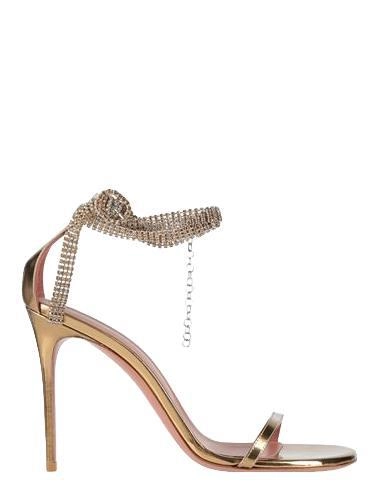 Amina Muaddi Bronze Leather Embellished Stiletto Sandals - Yellow