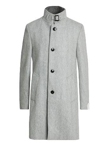 BALDESSARINI Single-breasted Herringbone Wool Blend Coat - Grey