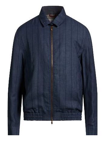 Brunello Cucinelli Wool, Linen, Silk, And Ramie Striped Jacket - Navy