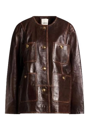 Sandro Jacket Dark Size Lambskin - Brown