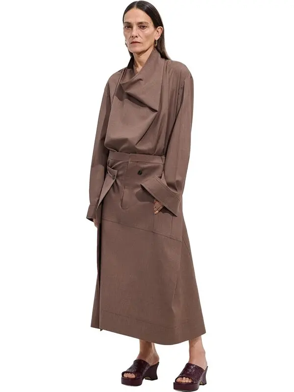 Bottega Veneta Light Wool Toile Skirt - Camel Melange