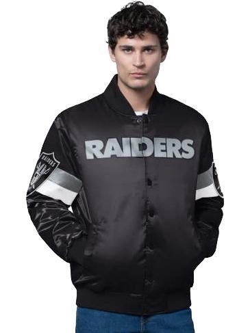 STARTER Las Vegas Raiders Triple Option Satin Varsity Jacket By - Black
