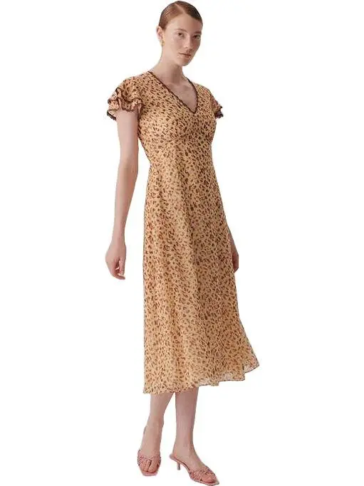 EXQUISE Nora Chiffon Midi Dress - Orange Patterned