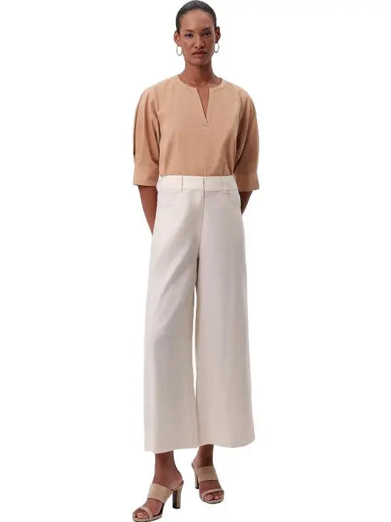 EXQUISE Rebecca High Rise Zippered Wide Leg Pants - Cream