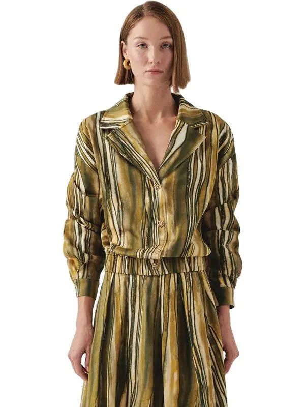 EXQUISE Melina Striped Jacket - Green