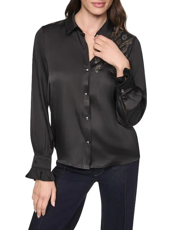 Dkny Animal Heat Set Studs Satin Button-up Shirt - Black
