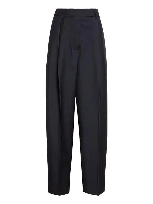 RÓHE Daria Pleated High Waist Tapered Virgin Wool & Mohair Trousers - Navy