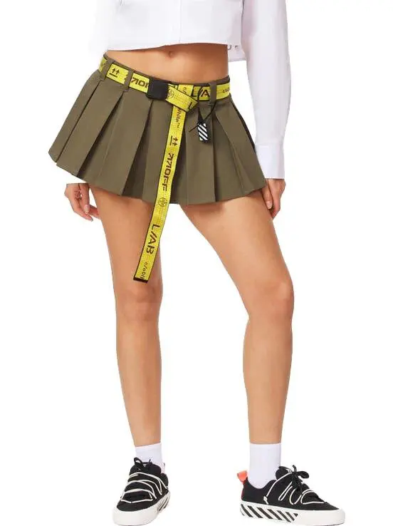 LAB C.O. OFF WHITE L/ab Off-white Pleated Mini Skirt With Logo Webbing Belt - Dark Olive