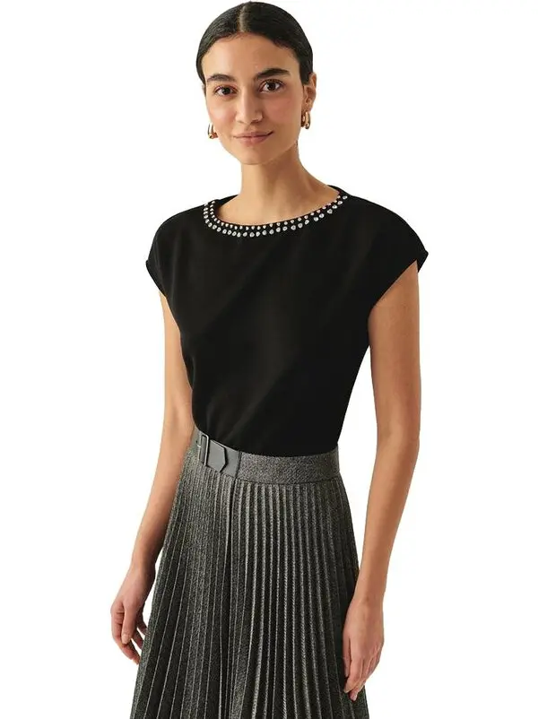 EXQUISE Scout Dropped Shoulder Knit Blouse - Black
