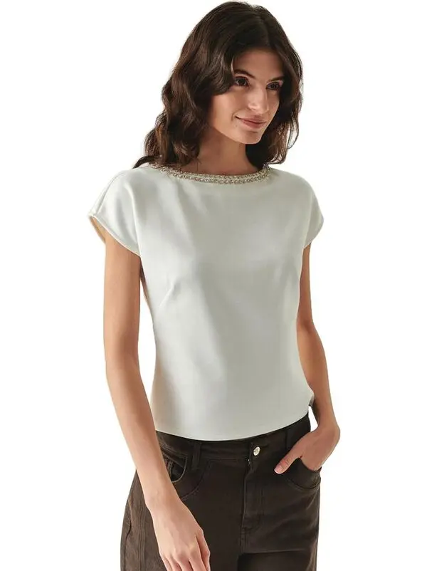 EXQUISE Scout Dropped Shoulder Knit Blouse - Ecru