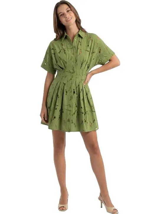EXQUISE Angevin Slim Short Sleeve Mini Dress - Green