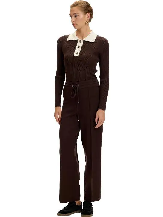 EXQUISE Drawstring Knitted Trousers - Brown