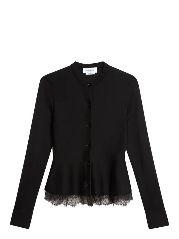 Alexander McQueen Lace Trim Peplum Cardigan - Black