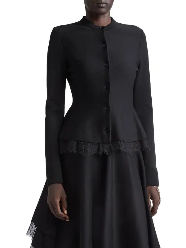 Alexander McQueen Lace Trim Peplum Cardigan - Black