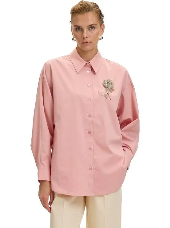 EXQUISE Jaelyn Embellished Long Sleeve Shirt - Light Pink