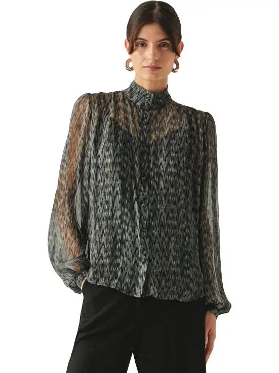 EXQUISE Kamiyah Mandarin Collar Blouse - Black