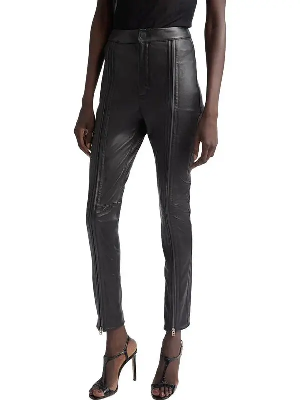 TOM FORD Zip Front Lambskin Leather Skinny Pants - Black