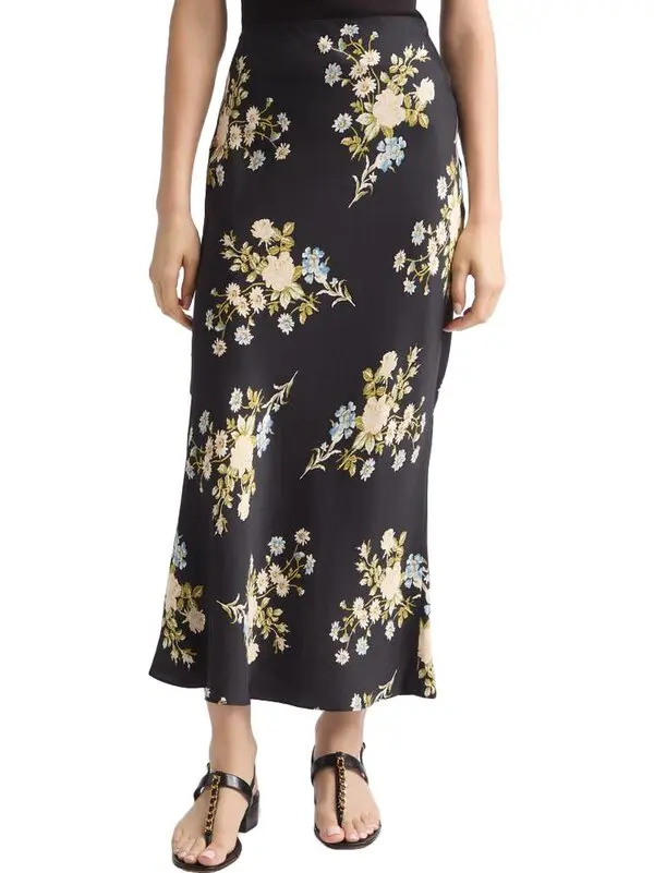 Veronica Beard Clover Floral Silk Blend Maxi Skirt - Black Multi