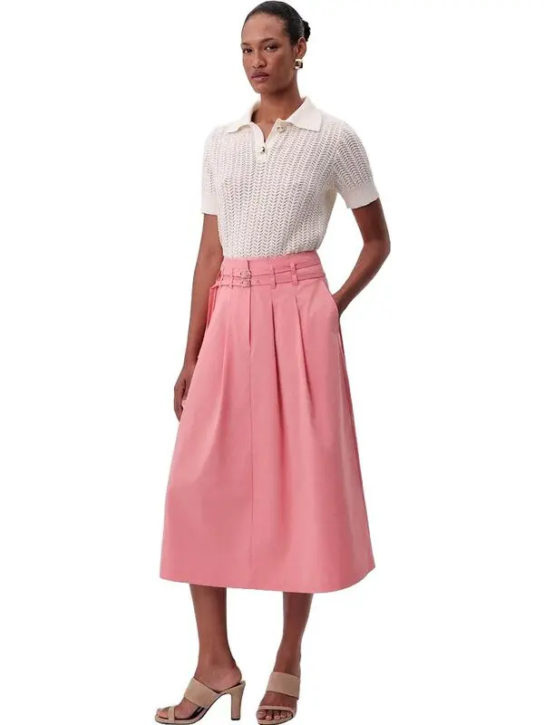EXQUISE Nathalie High Waisted Pleated Midi Skirt - Pink