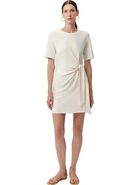 EXQUISE Velvet Crew Neck Mini Knit Dress - Ecru