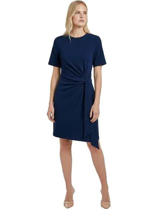 EXQUISE Velvet Crew Neck Mini Knit Dress - Navy