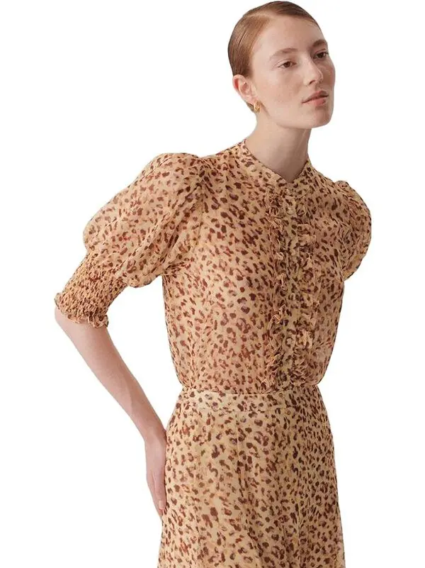 EXQUISE Esther Patterned Ruffle Piping Chiffon Shirt - Multi Color