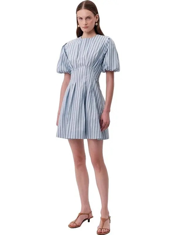 EXQUISE Nancy Puff Sleeve Fitted Pocketed Mini Dress - Blue