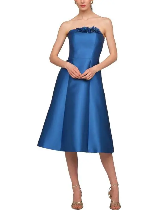 KAY UNGER Livia Strapless Satin Cocktail Dress - Spring Blue