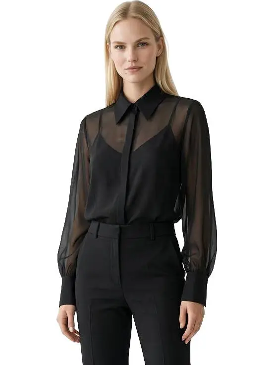 EXQUISE Madelyn Balloon Sleeve Shirt - Black