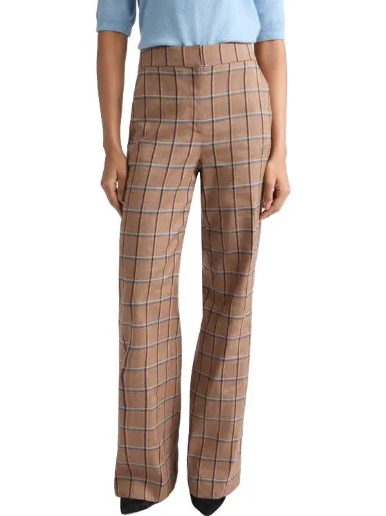 Veronica Beard Tonelli Plaid Wide Leg Pants - Ochre Multi