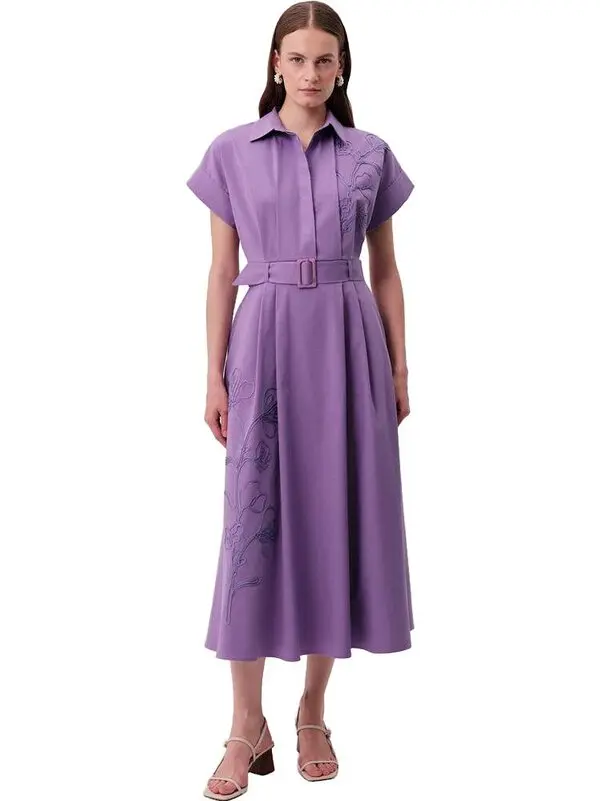 EXQUISE Kelsie Short Sleeve Midi Shirt Dress - Lilac