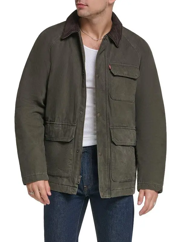 LEVI'S Cotton Canvas Field Jacket With Corduroy Collar - Olive