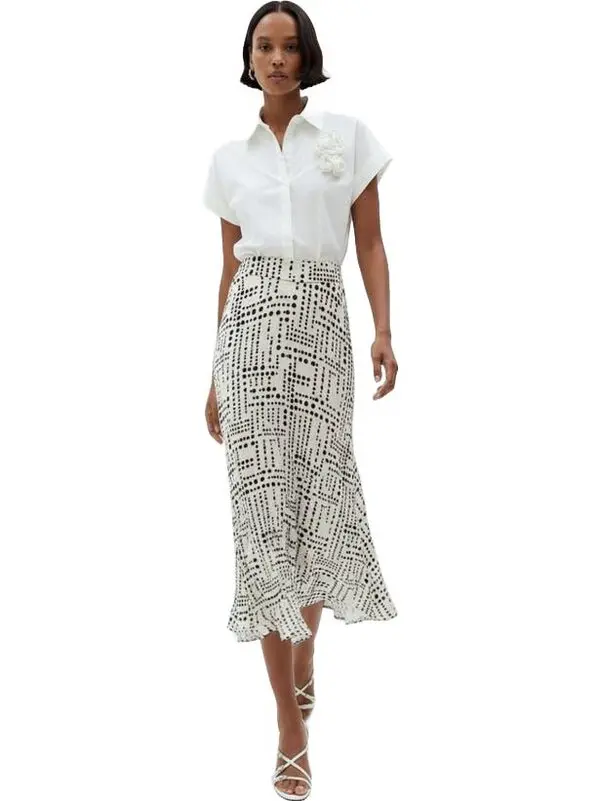EXQUISE Ezra A-line Patterned Midi Skirt - Grey/white
