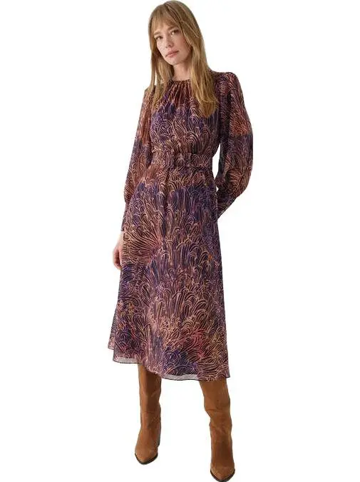EXQUISE Adrienne Midi Dress - Purple Patterned
