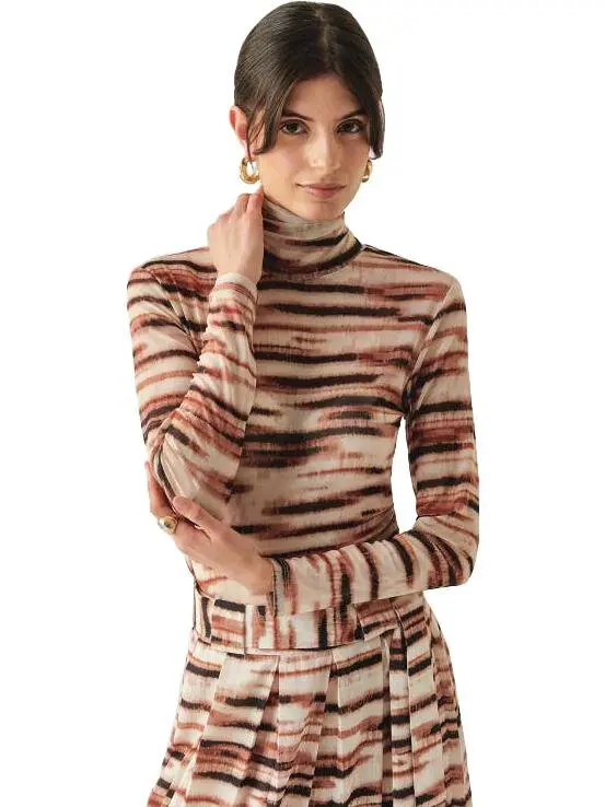EXQUISE Cheyenne Turtleneck Mesh Blouse - Multi Color