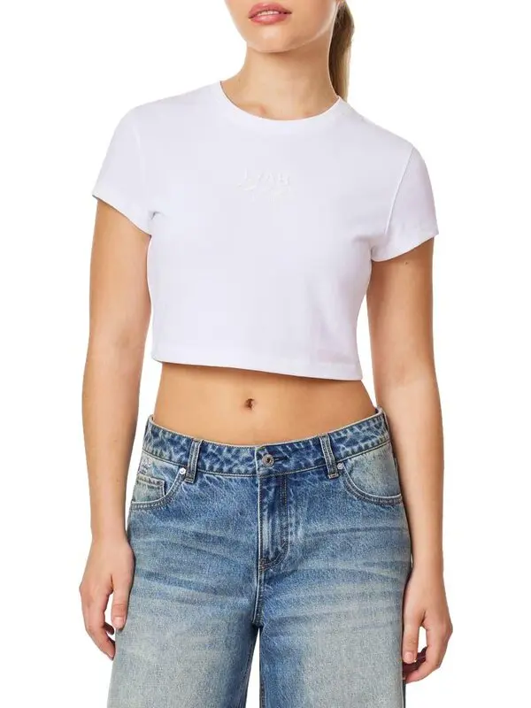L/AB C/O OFF-WHITE L/ab Off-white Cropped Logo T-shirt - Bright White