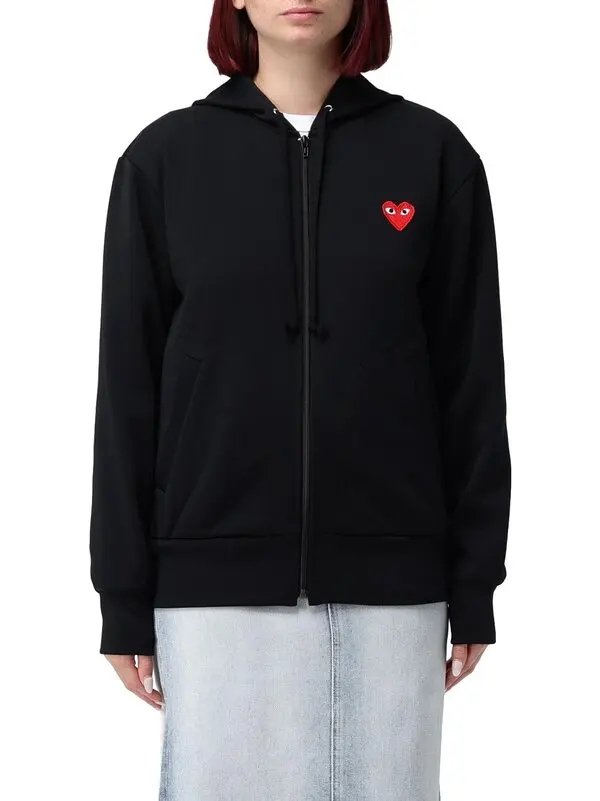 Comme Des Garçons Relaxed Fit Zip-up Jersey Hoodie With Contrast Logo - Black