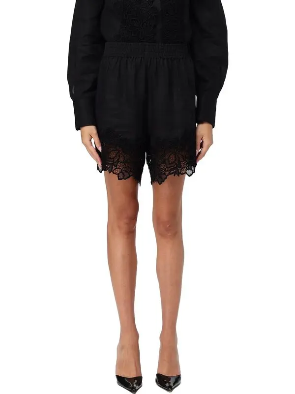 Ermanno Scervino High-waisted Linen Shorts With Lace Inserts - Black
