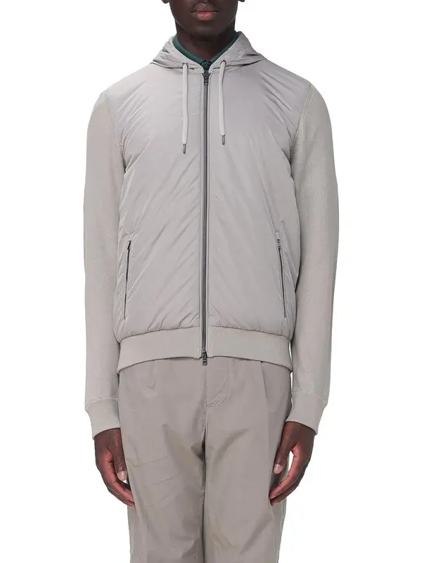 Herno Hooded Zip-up Cardigan In Cotton And Polyester Blend Knit - Grey