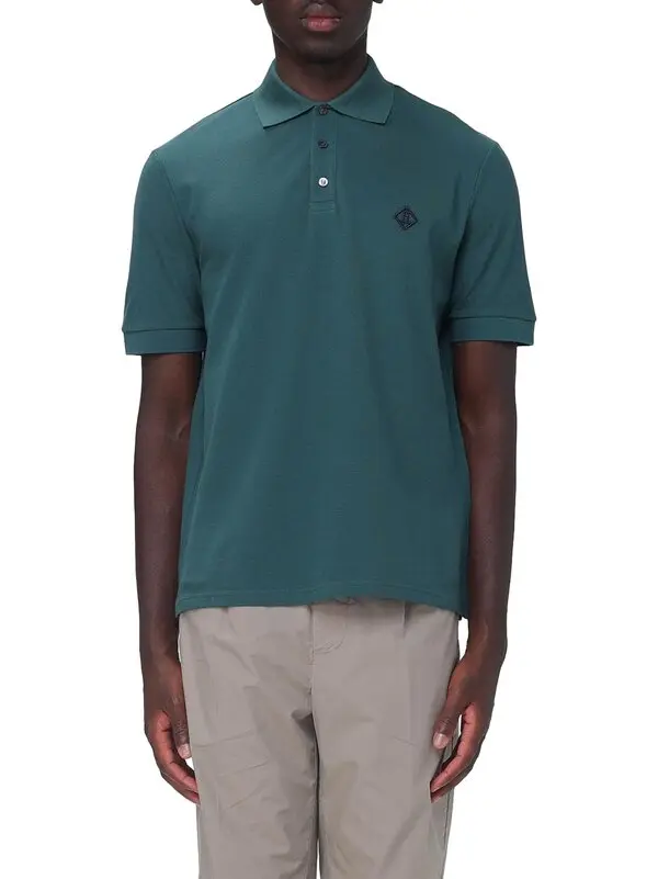 Herno Short-sleeved Cotton Polo Shirt With Contrast Logo And Ribbed Collar - Green