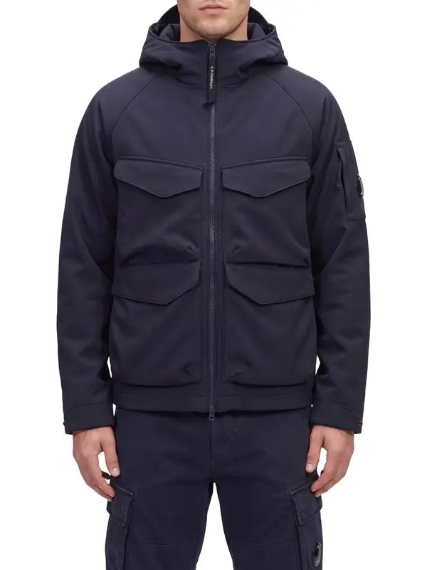 C.P. COMPANY Short Quilted Technical Fabric Parka With Removable Hood - Blue