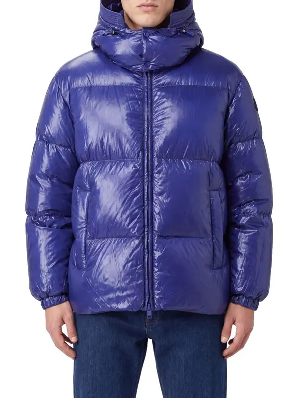 DIESEL® Padded Quilted Nylon Jacket With Adjustable Hood - Blue